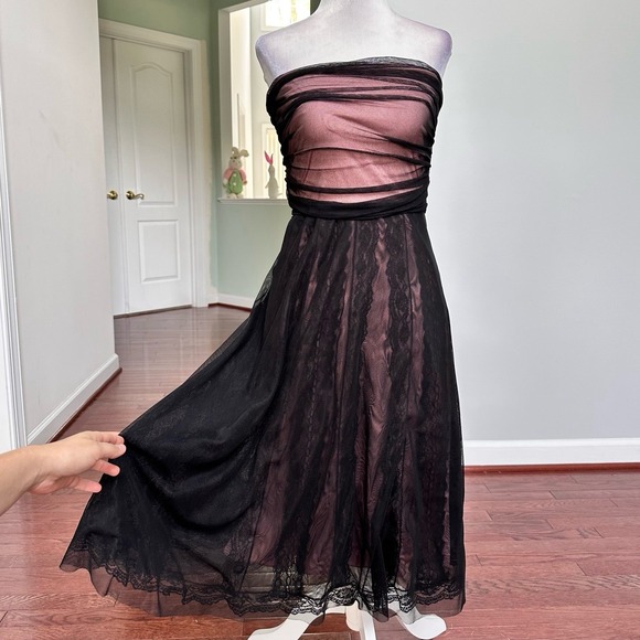 Newport News | Dresses | Newport News Black Sheer Lace Strapless ...